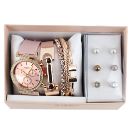 "Royal" Pink Rhinestone Watch, Bracelet, and Earrings Boxed Set