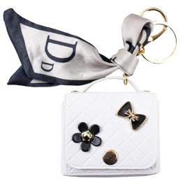 "Pink" White Quilted Mini Purse Bag Charm Keychain